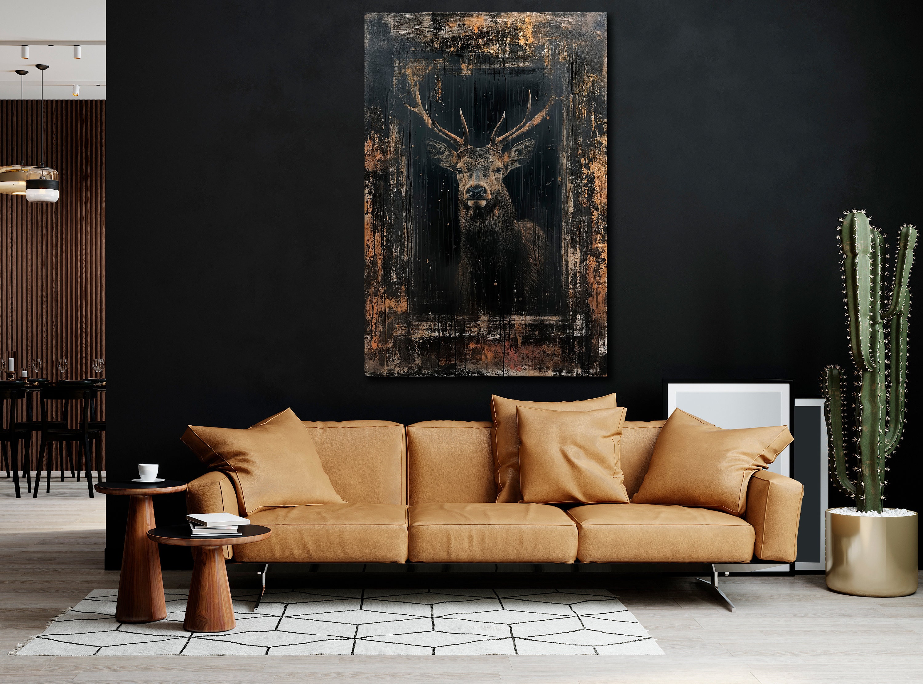 Abstract Deer Painting Print Stag Portrait Canvas Wall Art Wildlife Art ...