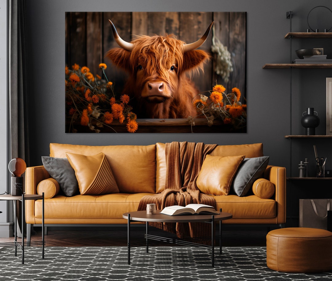 Cute Calf Wall Decor Cow Baby Rustic Farmhouse Highland Cow Canvas ...