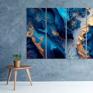 Blue Gold Canvas Wall Art Print Navy Blue Canvas Golden Textured Art ...