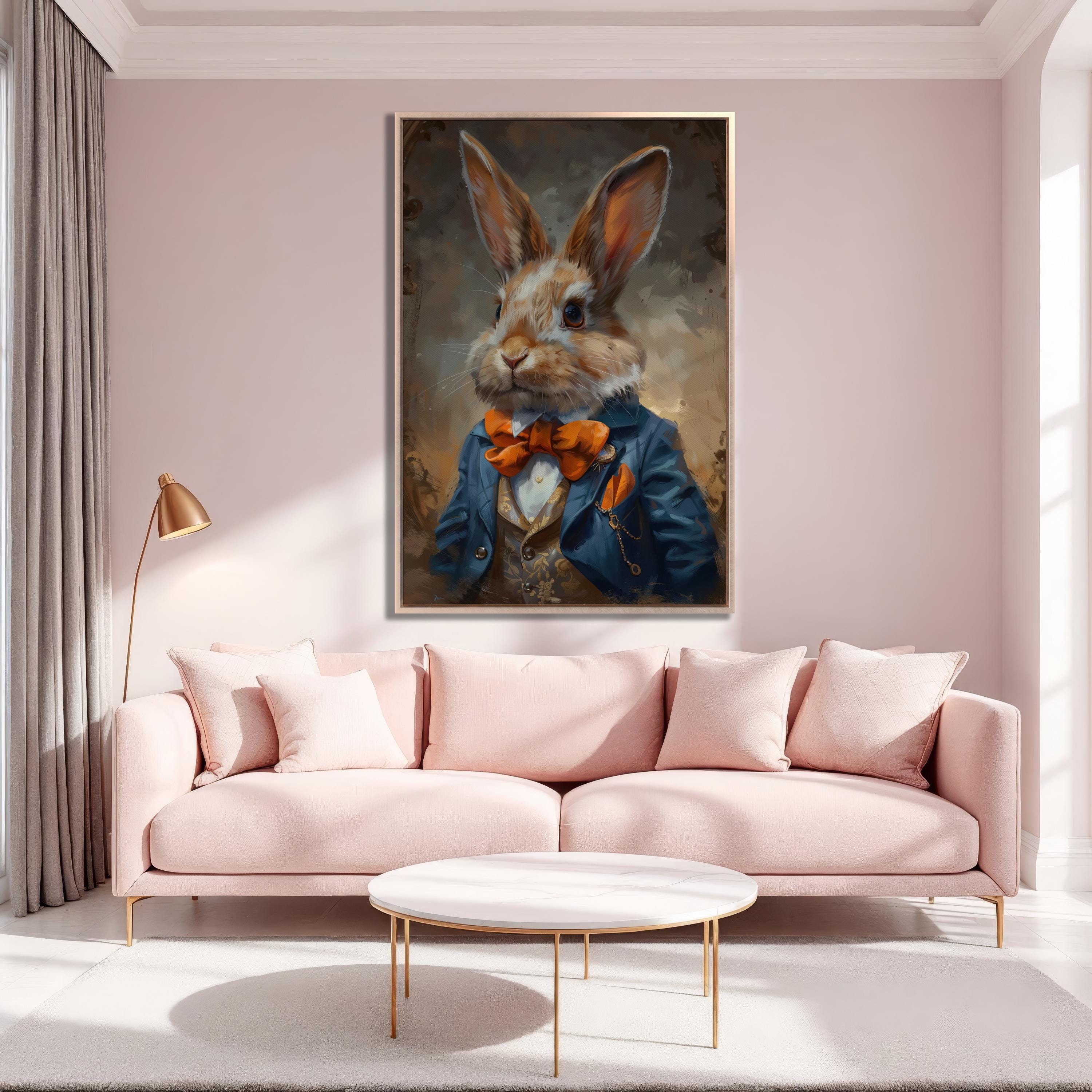 Dapper Rabbit in Bowtie Painting Print Elegant Bunny Canvas Wall Art ...