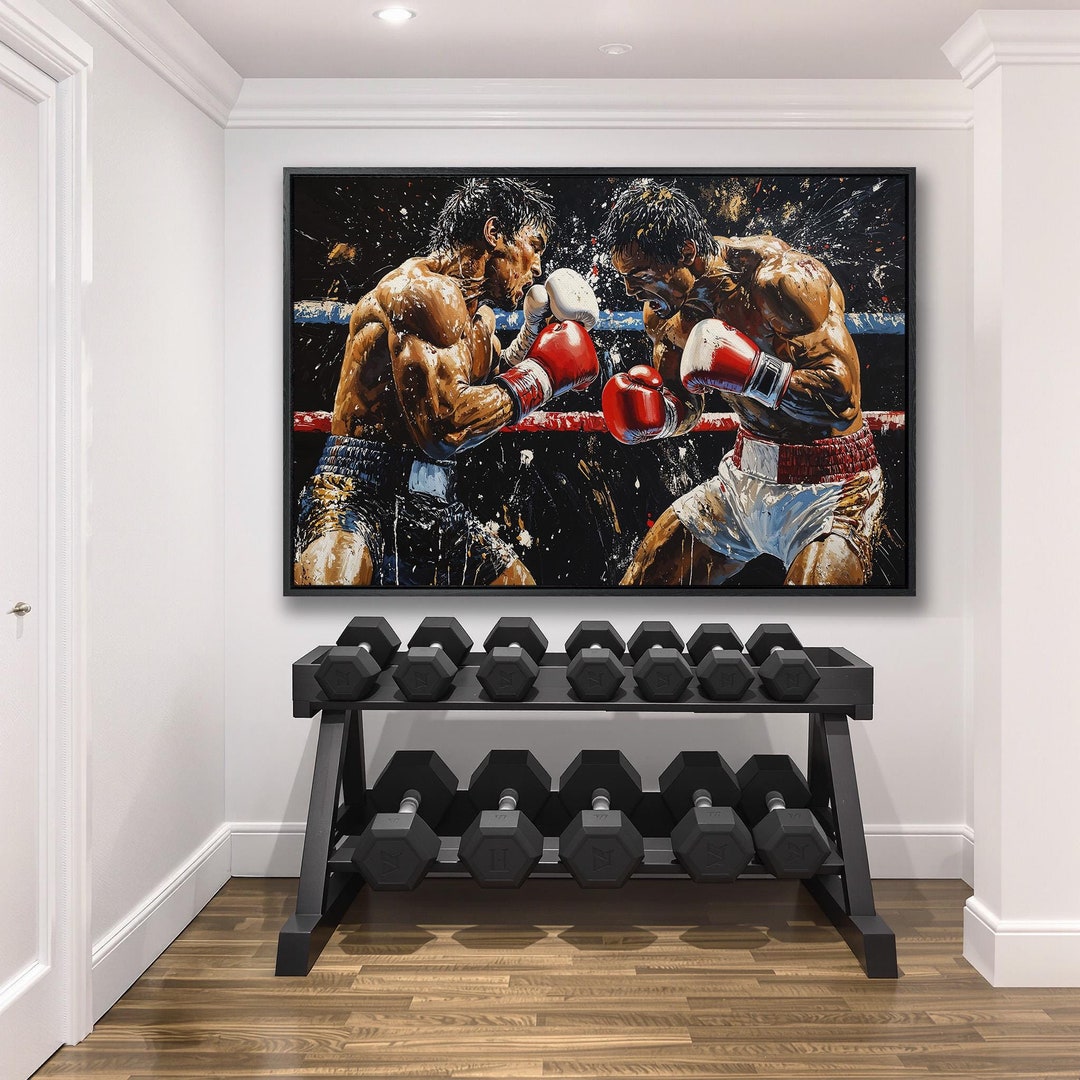 Exciting Boxing Match Framed Canvas Wall Art, Boxers Painting Print ...