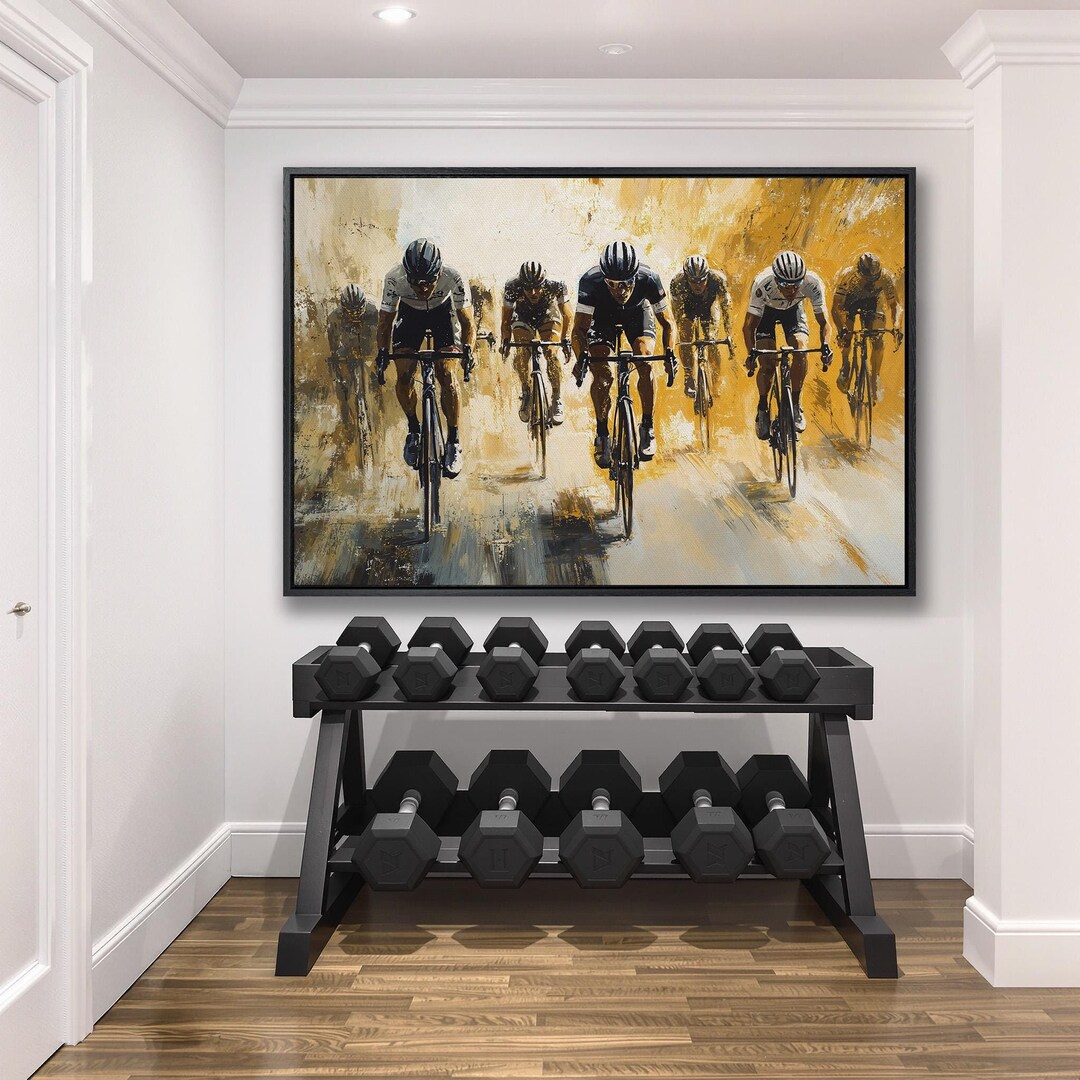 Dynamic Cyclists Framed Canvas Wall Art, Bike Race Painting Print ...