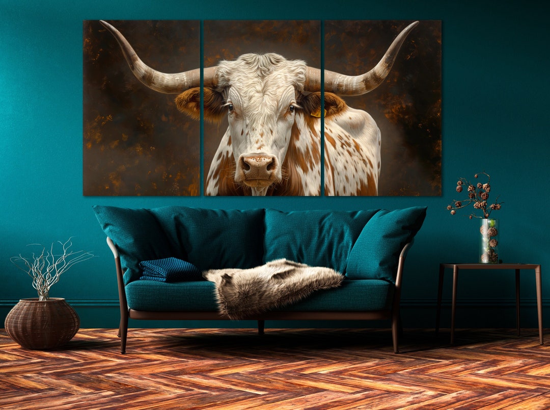 Texas Longhorn Cow Canvas Wall Art Spotted Bovine Beauty Painting Print ...