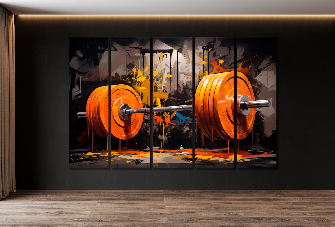 Barbell Painting Print Graffiti Sport Fitness Set Large Canvas Wall Art ...