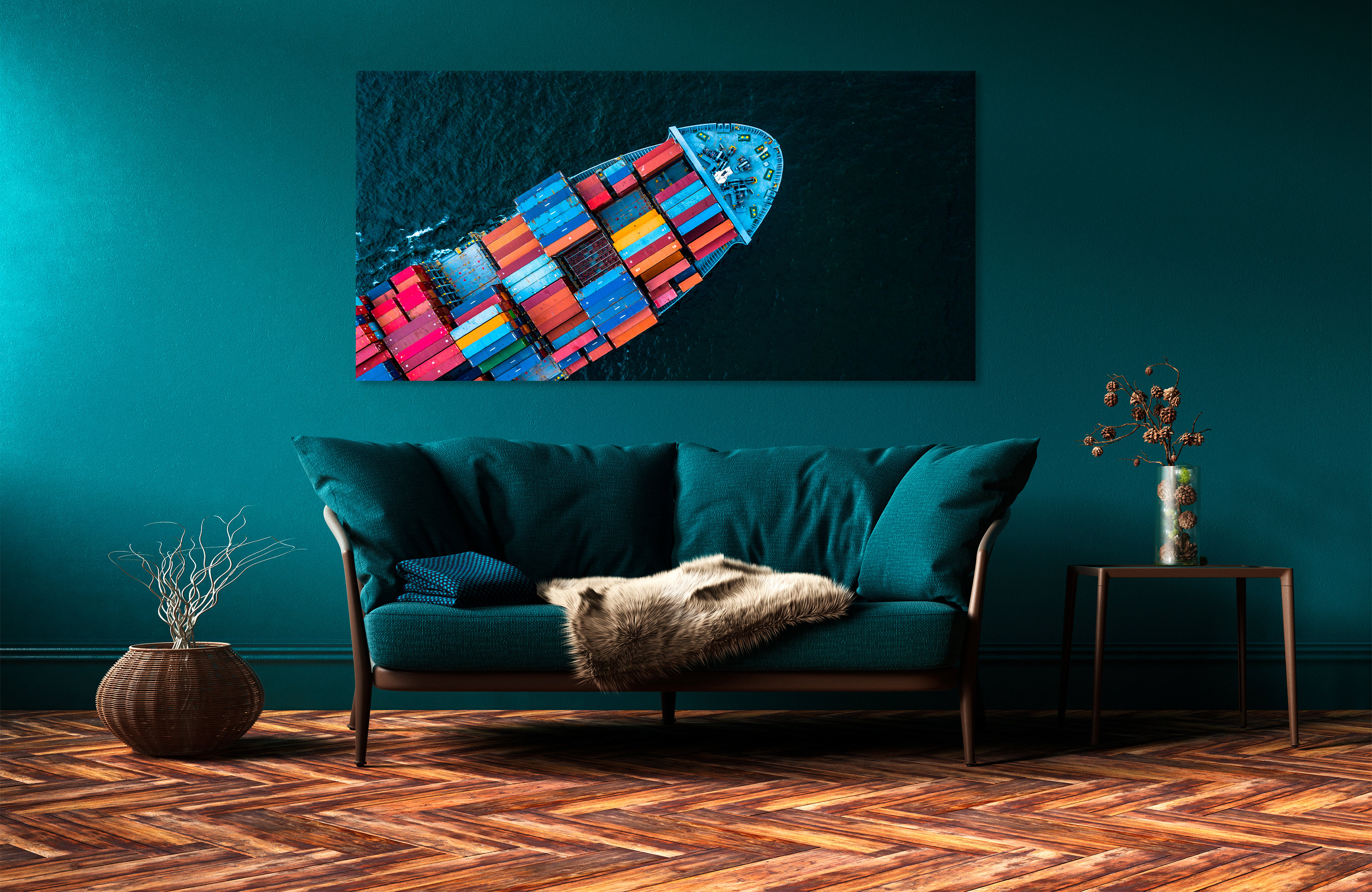 Aerial View Container Cargo Ship Canvas Wall Art Nautical Logistic ...
