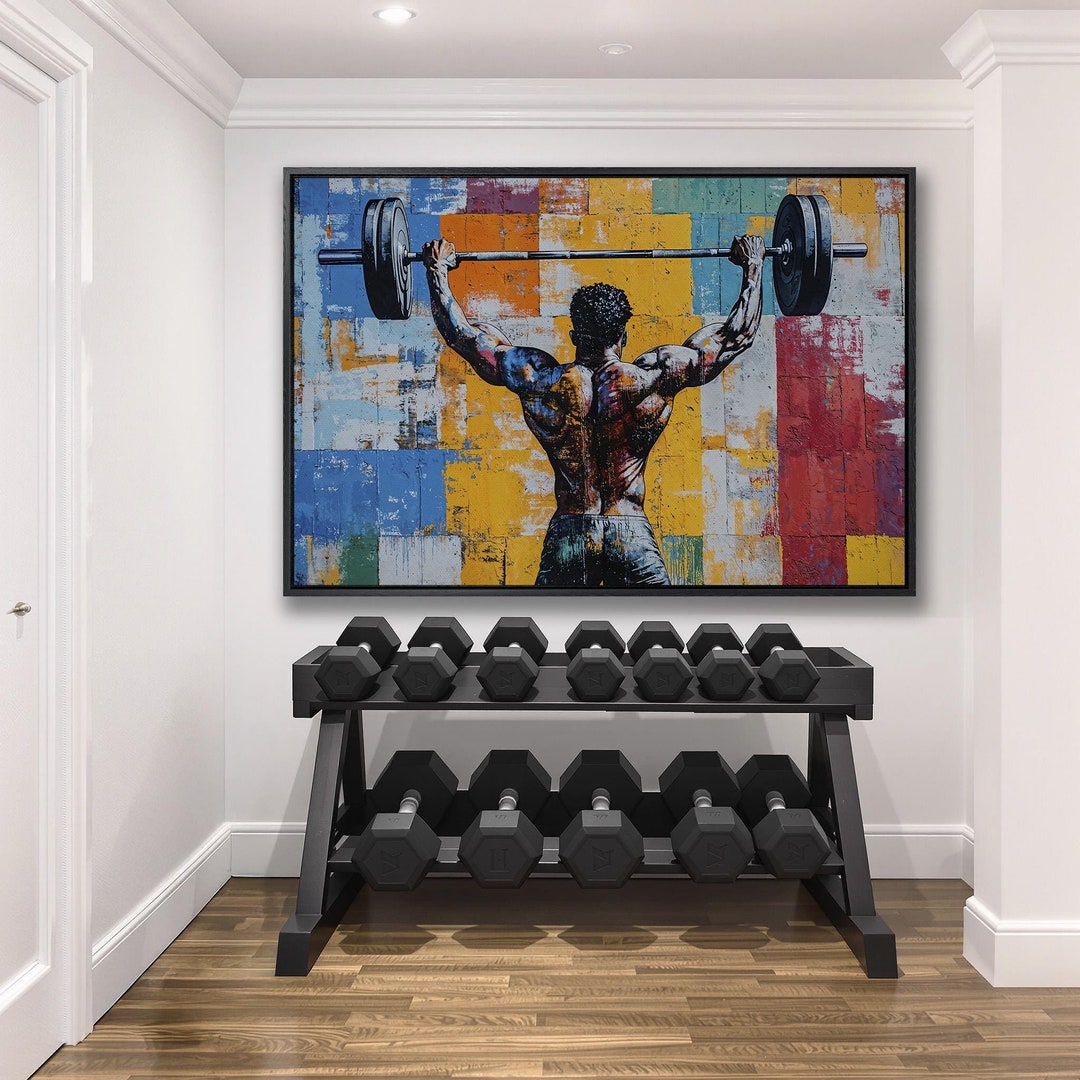 Abstract Bodybuilding Framed Canvas Wall Art, Powerlifter Painting ...