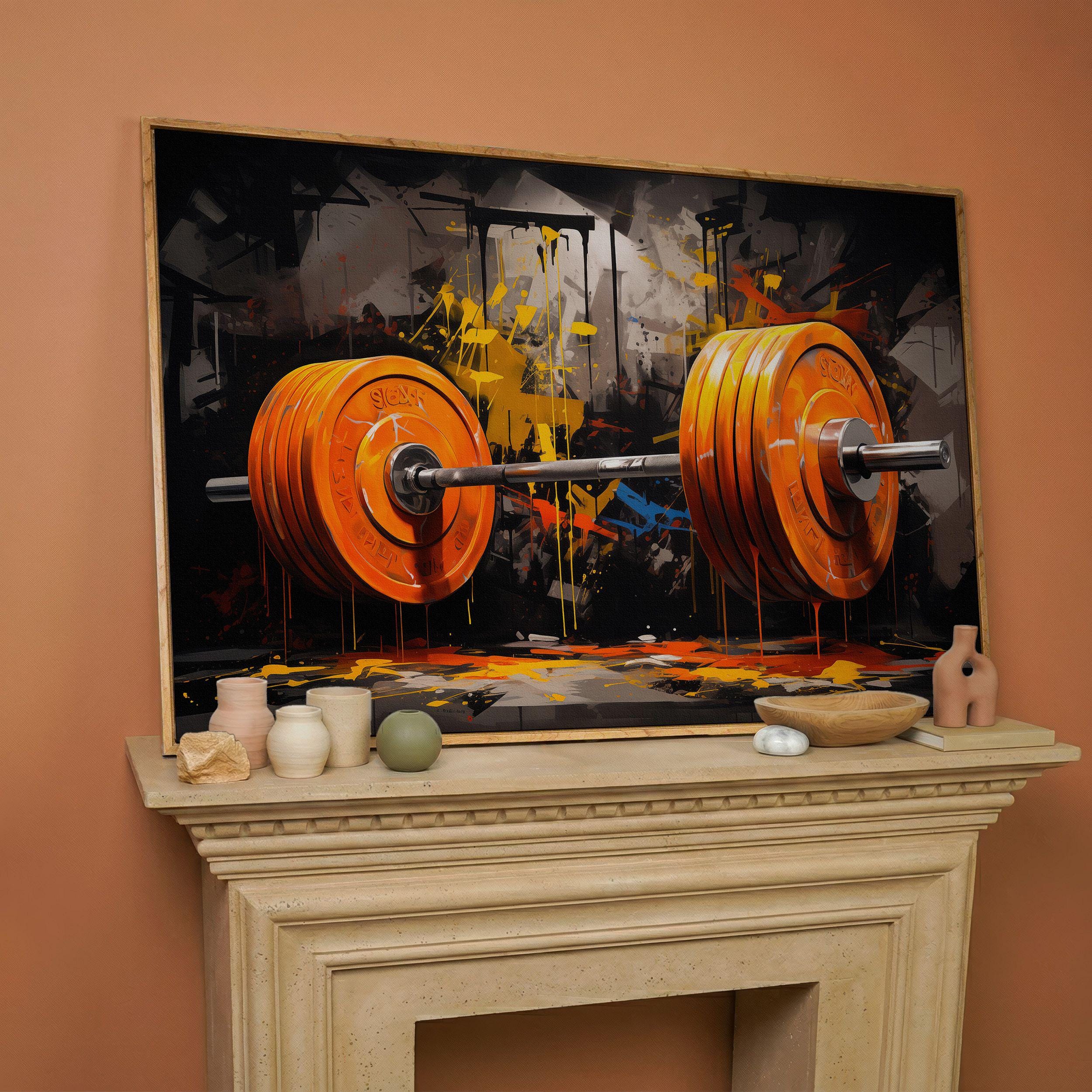 Barbell Painting Print Graffiti Sport Fitness Set Large Canvas Wall Art ...