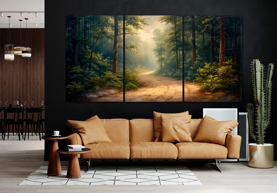 Forest Path Canvas Wall Art Morning Mist Lush Greenery Thees Print ...