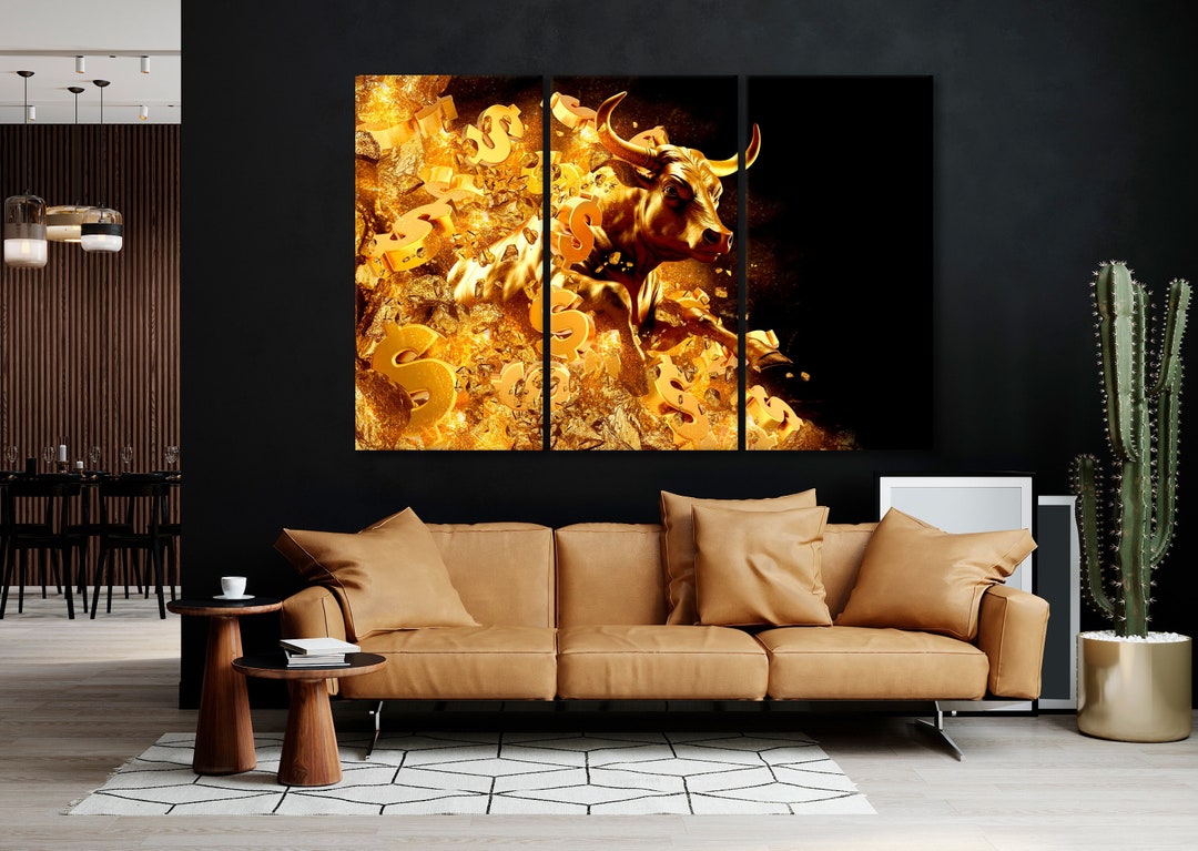 Golden Bull Canvas Wall Art Gold and Money Wall Art Decor Abstract ...