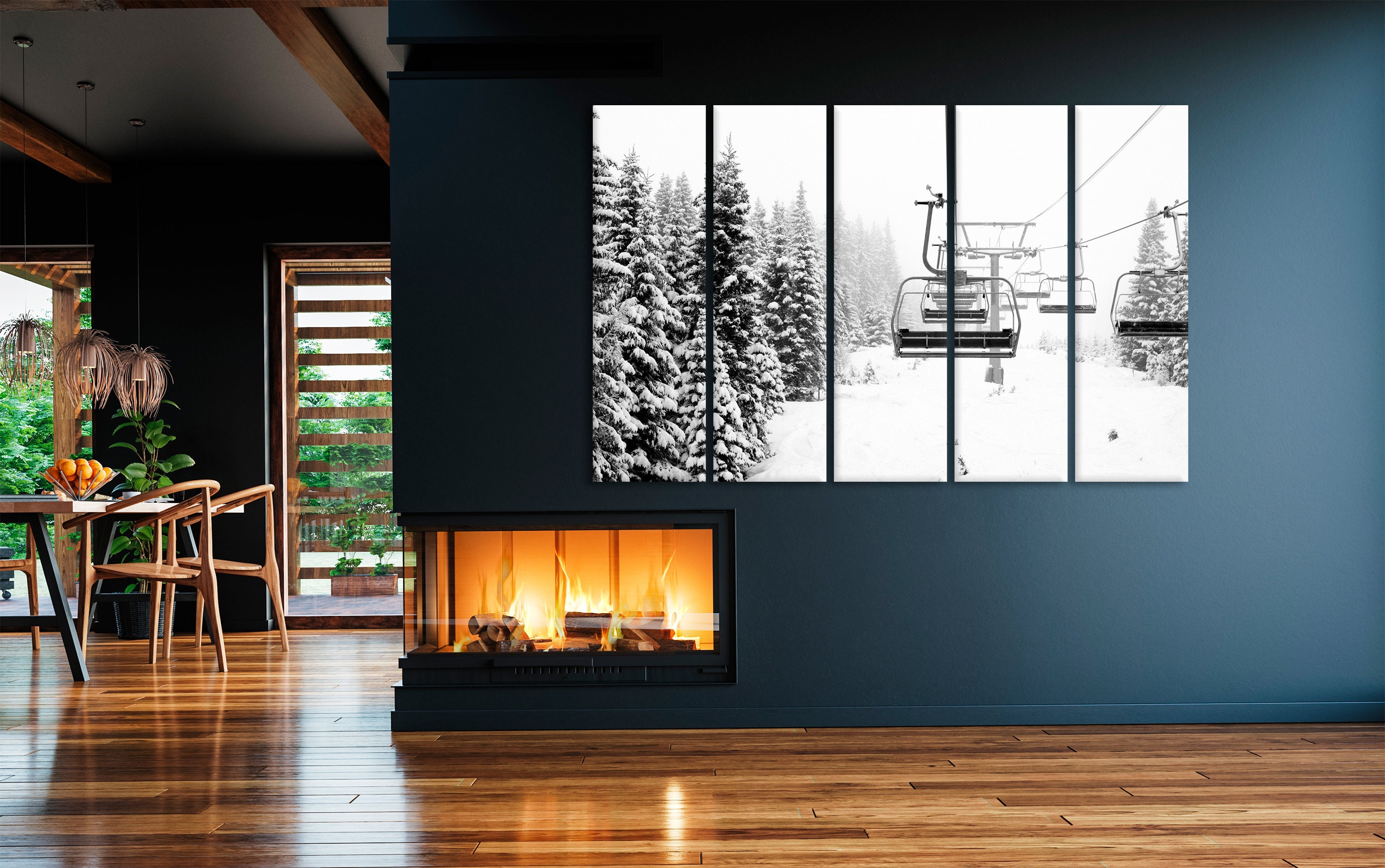 Ready to Hang Ski Lift Wall Art Snow Covered Spruce Trees Ski Lift ...