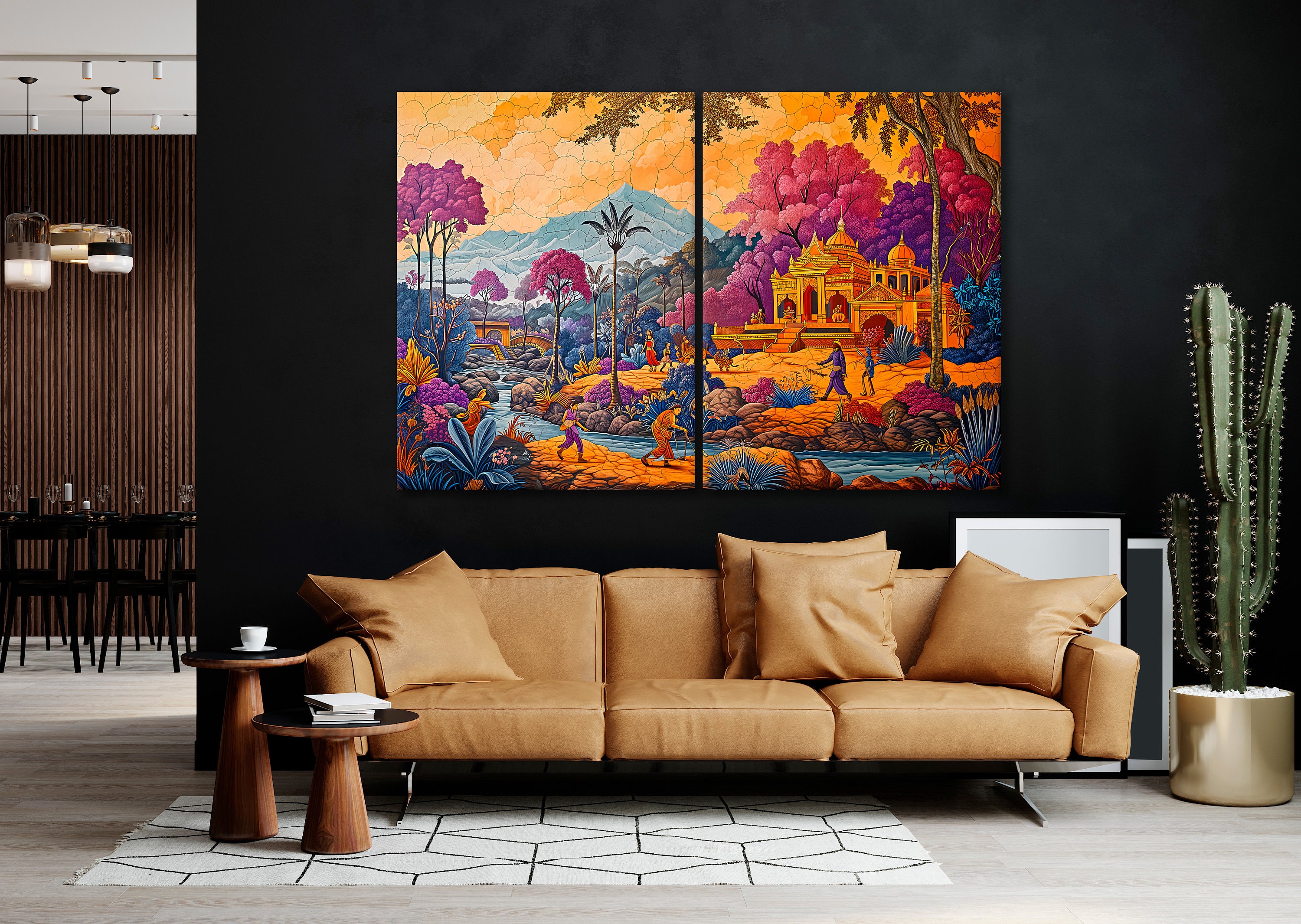 Indian Tanjore Art Painting Print Large Canvas Wall Art Ethnic Decor ...