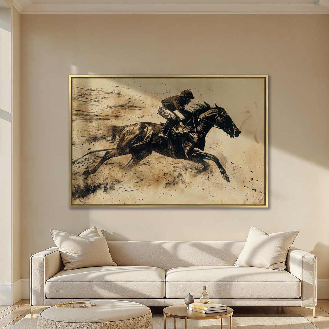 Vintage Style Horse Racing Canvas Wall Art Jockey in Full Gallop Print ...