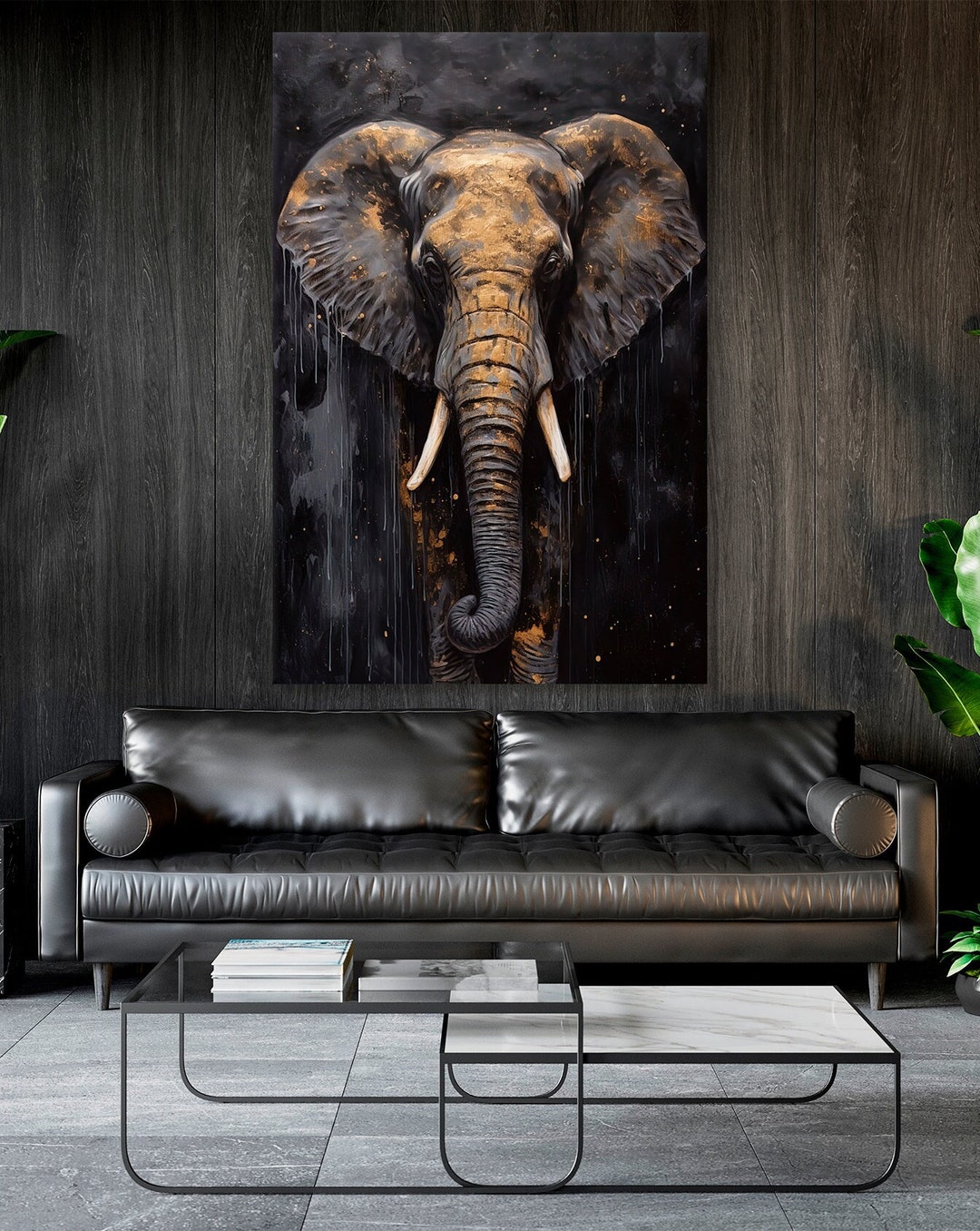 Golden Elephant Wall Decor Gold Elephant Canvas Print Wall Art Elephant ...