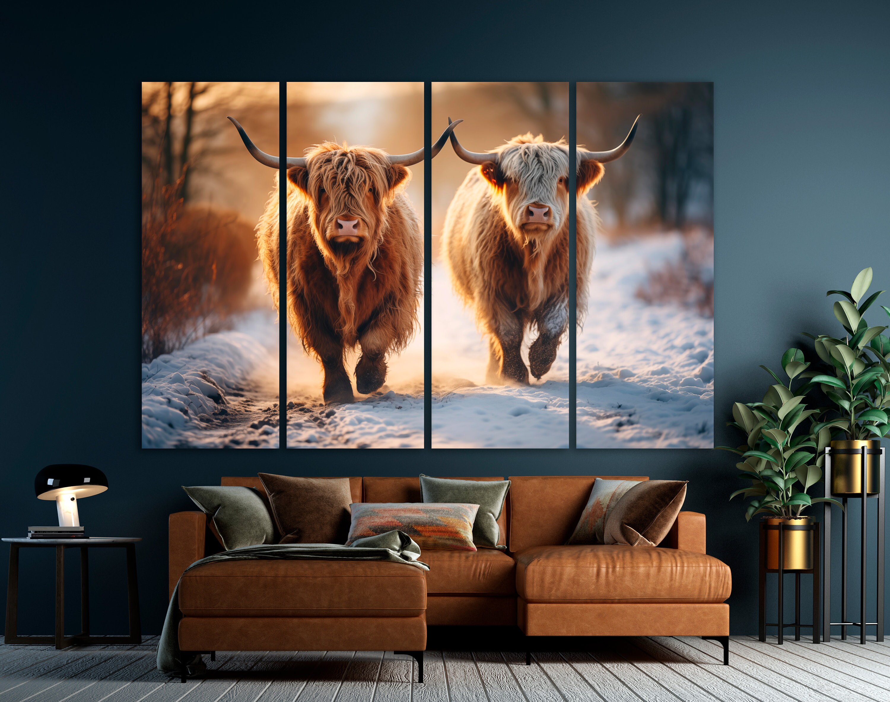 Big Horns Charming Highland Cow Large Canvas Wall Art Rustic Farm ...