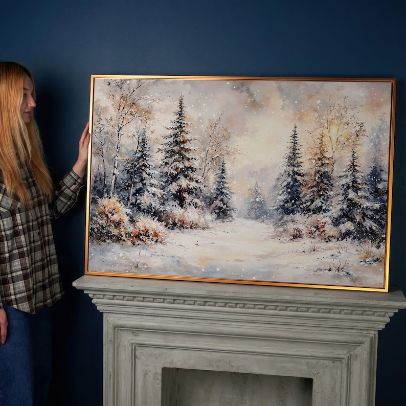 Snowy Winter Forest Scene - Winter Decor - Framed Canvas Print for ...