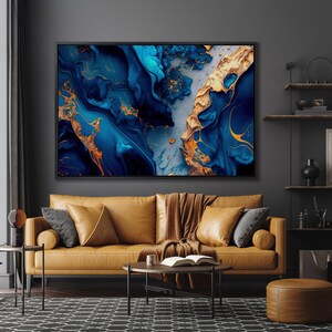 Blue Gold Canvas Wall Art Print Navy Blue Canvas Golden Textured Art ...