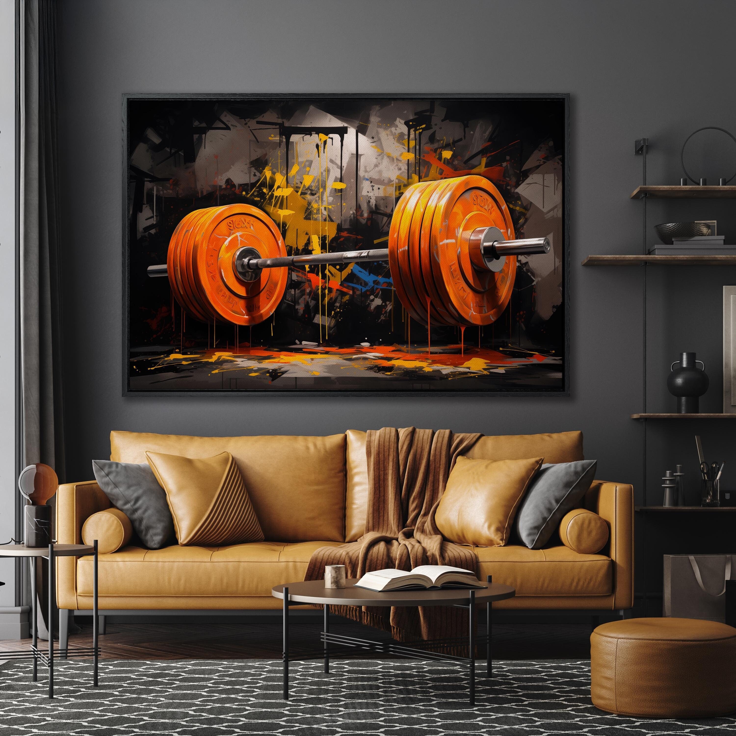 Barbell Painting Print Graffiti Sport Fitness Set Large Canvas Wall Art ...