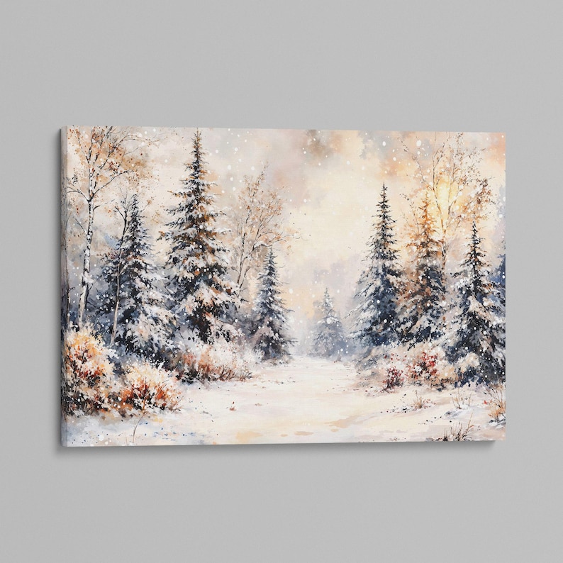 Snowy Winter Forest Scene - Winter Decor - Framed Canvas Print for ...