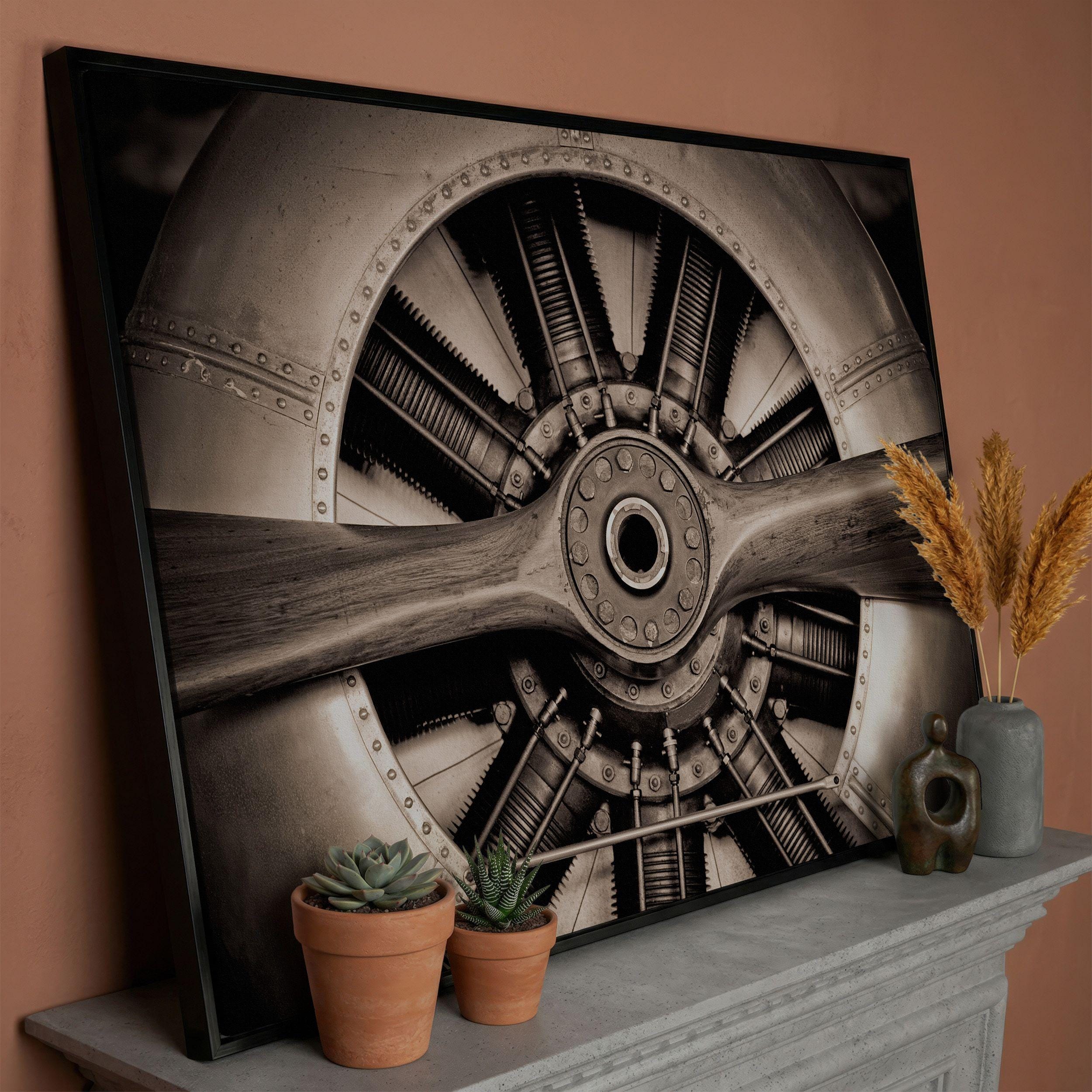Vintage Aircraft Engine Canvas Wall Art, Radial Aviation Propeller ...