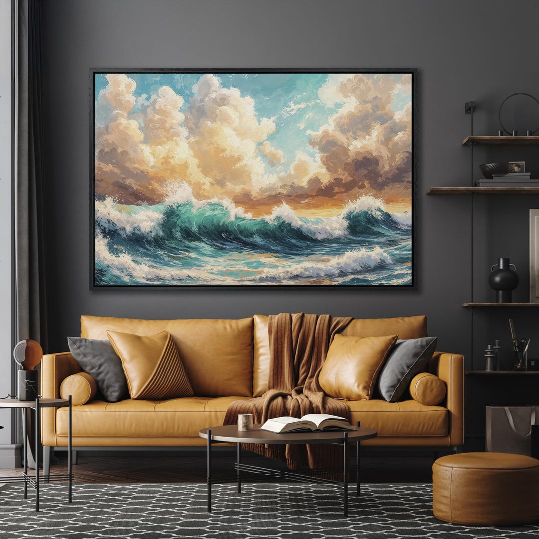 Majestic Ocean Wave Seascape - Framed Canvas Print, Nautical Art, Ocean ...