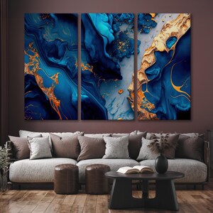 Blue Gold Canvas Wall Art Print Navy Blue Canvas Golden Textured Art ...