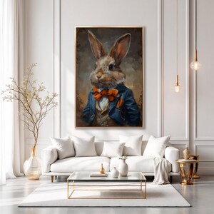 Dapper Rabbit in Bowtie Painting Print Elegant Bunny Canvas Wall Art ...