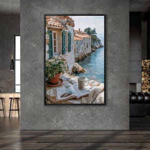 Mediterranean Coast Print Cozy Stone House Canvas Wall Art Sea View ...