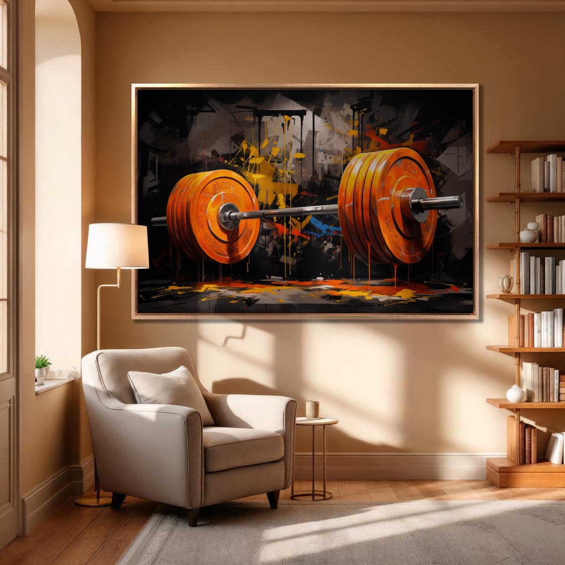 Barbell Painting Print Graffiti Sport Fitness Set Large Canvas Wall Art ...