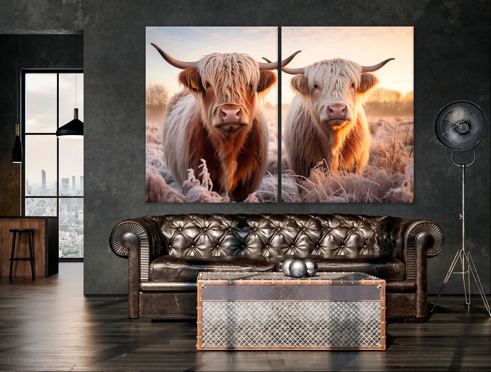 Highland Cow Large Canvas Wall Art Cute Big Horns Cattle Wall Art Decor ...