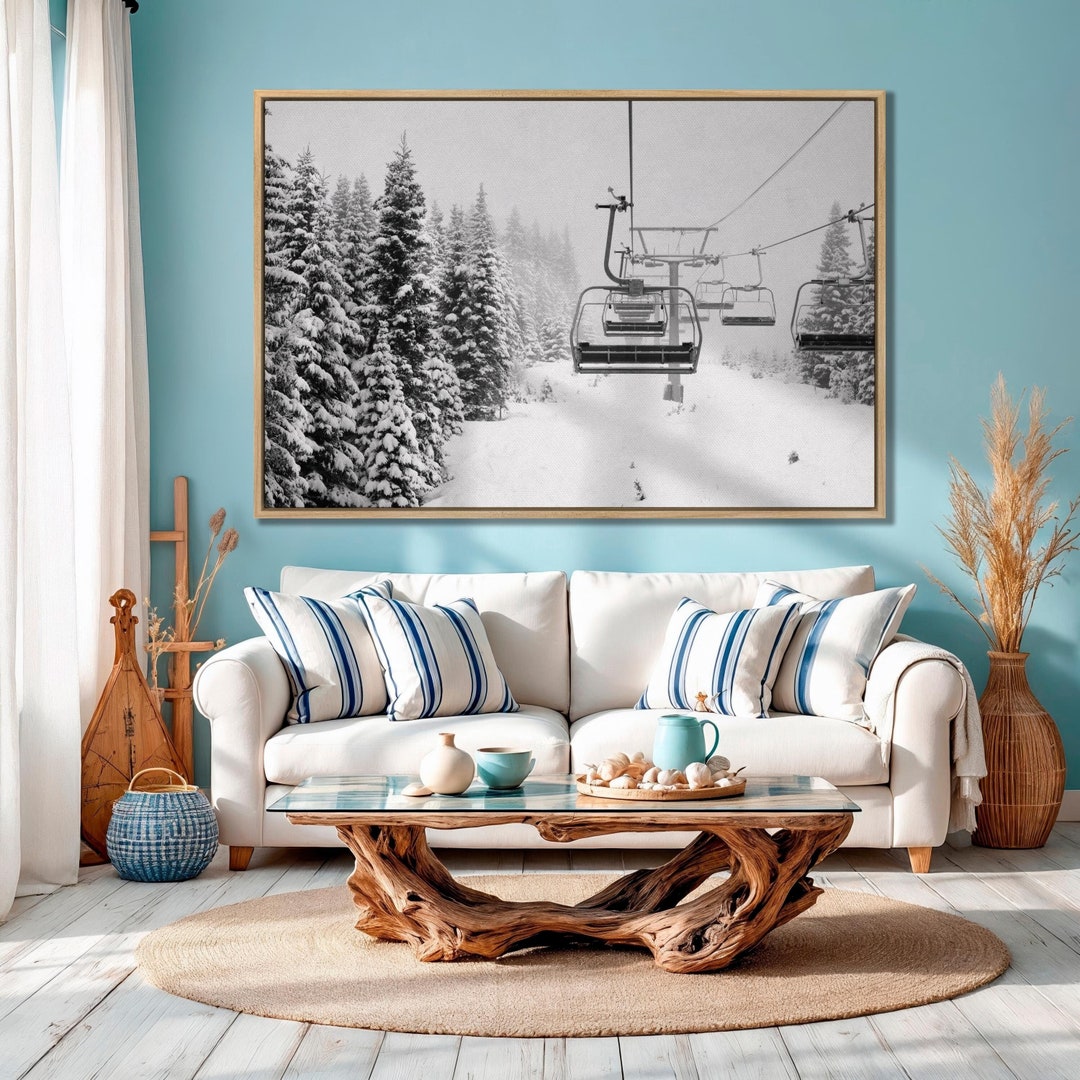 Ready to Hang Ski Lift Wall Art Snow Covered Spruce Trees Ski Lift ...