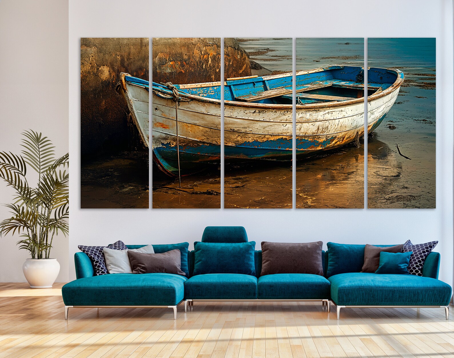 Old White Boat on the Beach Wall Art Decor Coastal Rowboat Close up ...
