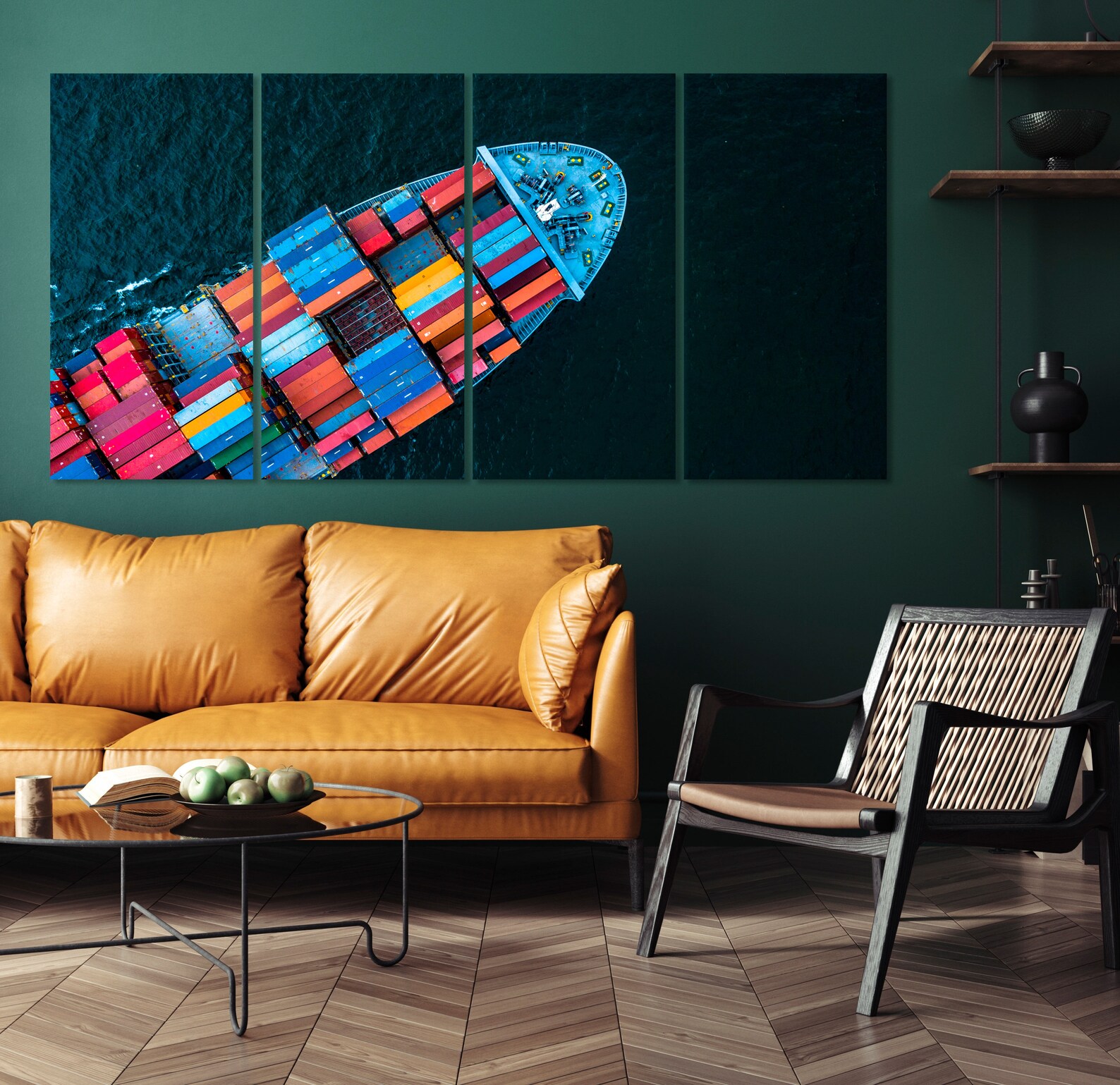 Aerial View Container Cargo Ship Canvas Wall Art Nautical Logistic ...