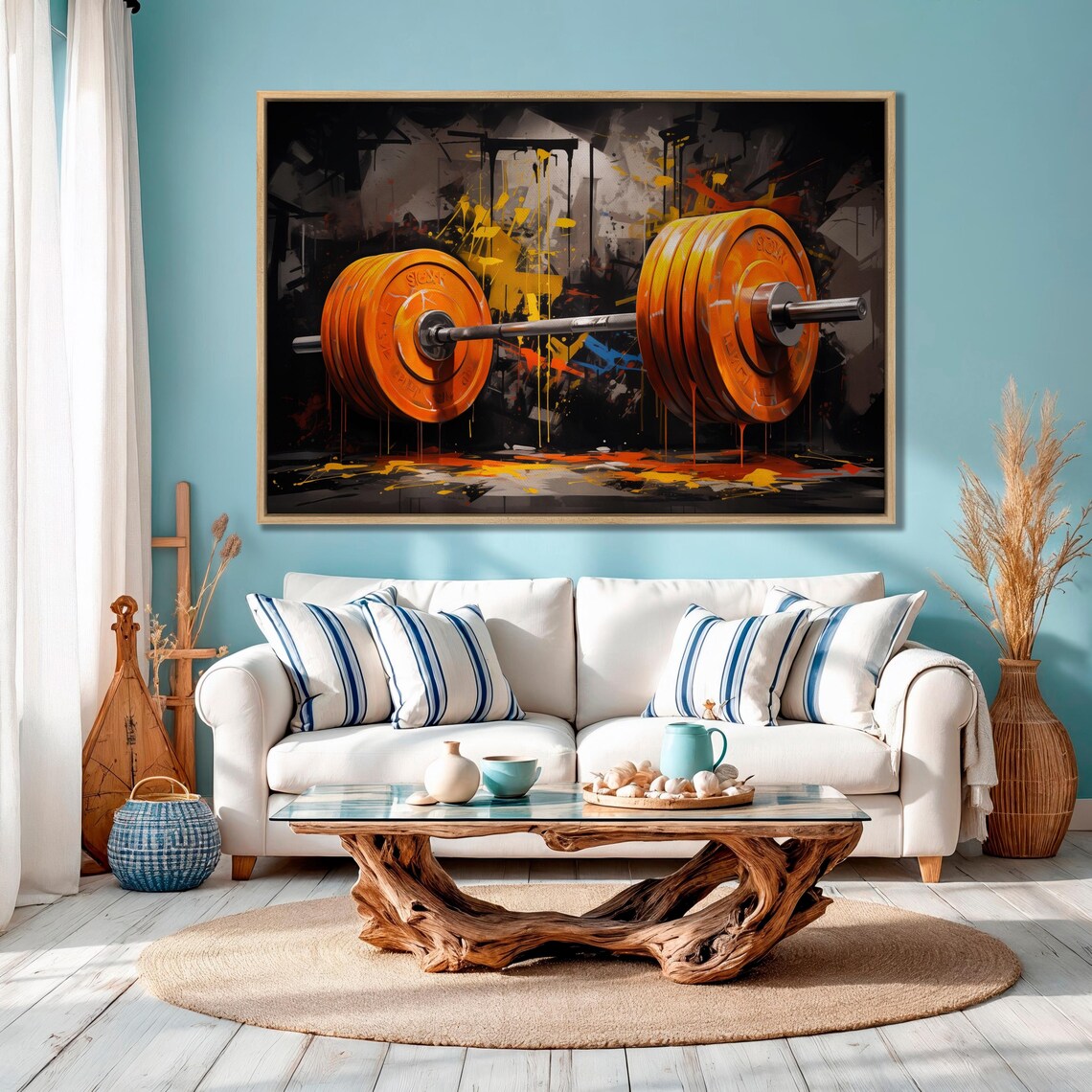 Barbell Painting Print Graffiti Sport Fitness Set Large Canvas Wall Art ...