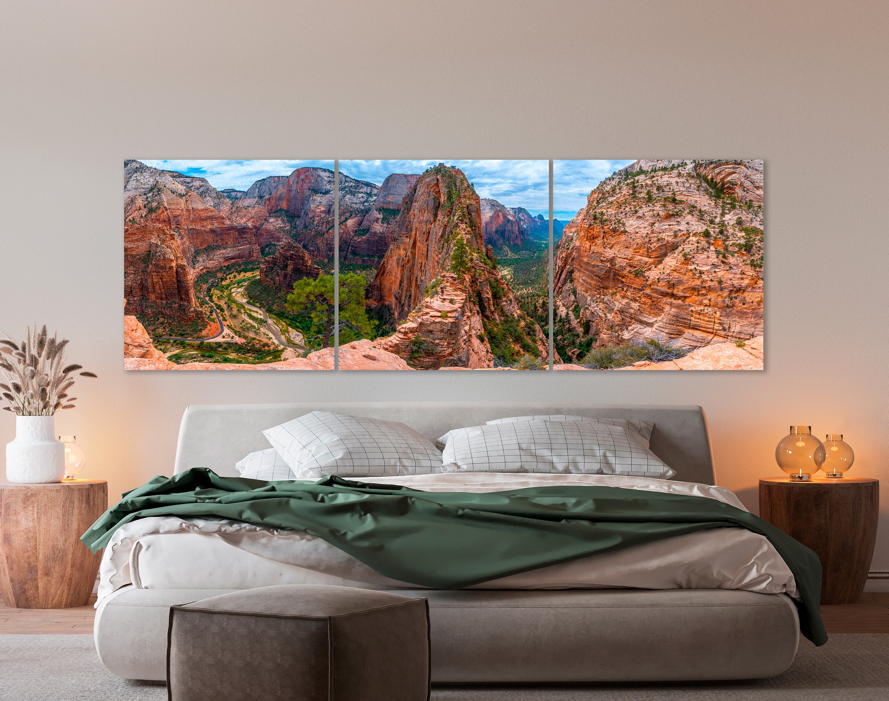 Panoramic of the Zion Canyon Canvas Wall Art Trail Angels Landing Print ...