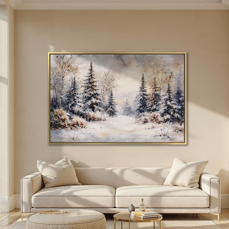 Snowy Winter Forest Scene - Winter Decor - Framed Canvas Print for ...