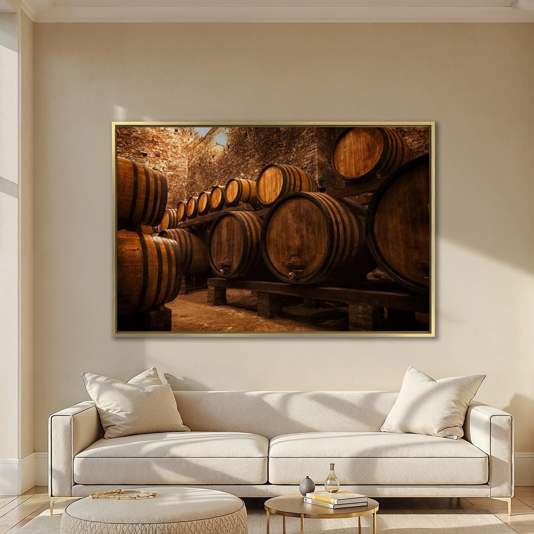 Wine Cellar Canvas Wall Art Oak Barrel Aging Print Vineyard Storage ...