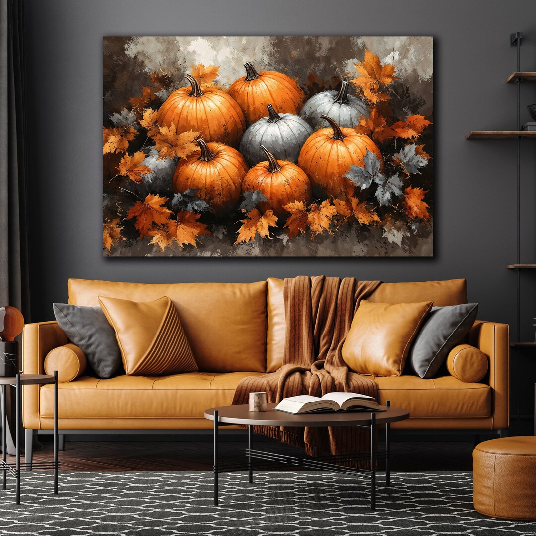 Autumn Pumpkins Canvas Wall Art Rustic Halloween Decor Fall Harvest and ...