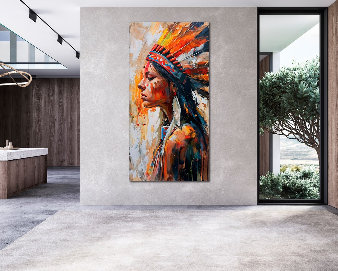 Colorful Beautiful Indian Girl Canvas Wall Art Long Vertical Canvas ...