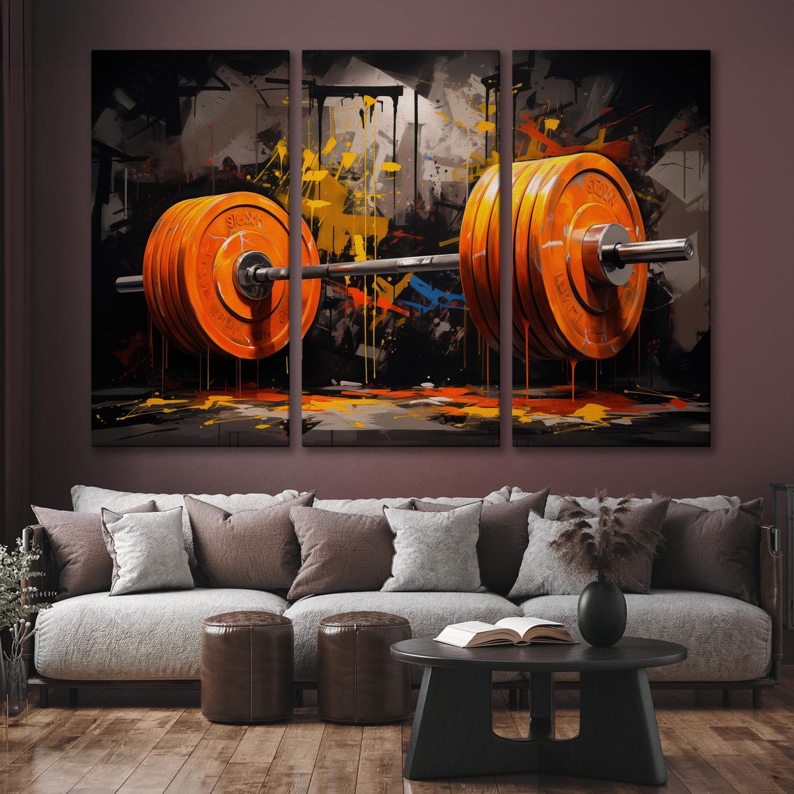 Barbell Painting Print Graffiti Sport Fitness Set Large Canvas Wall Art ...