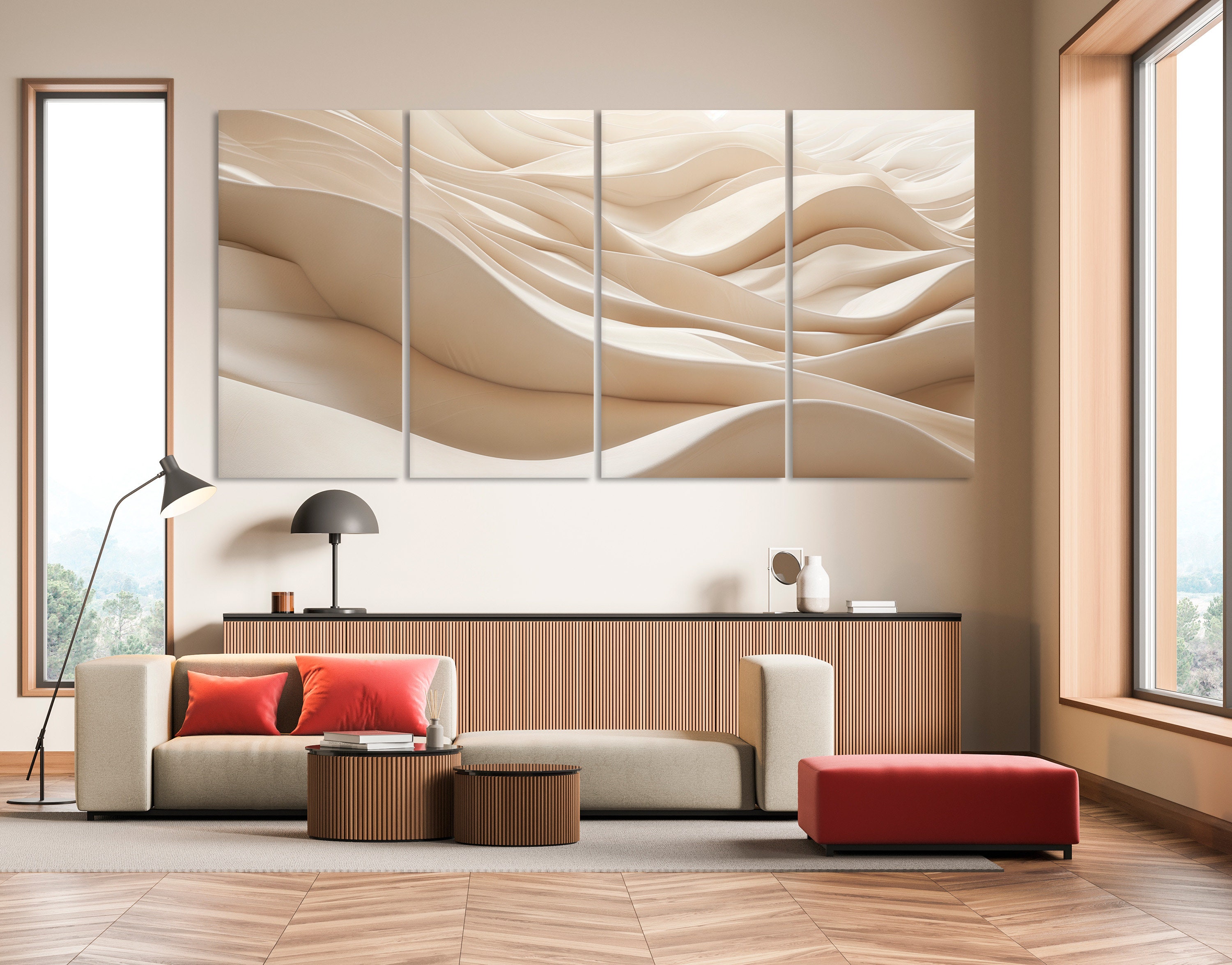 Large Minimalist Art Abstract Waves Canvas Wall Art Wabi-sabi Wall ...