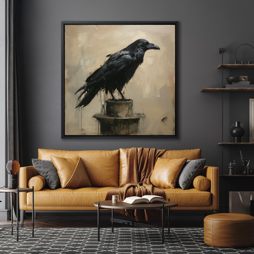 Enchanted Raven Painting Print Black Bird Canvas Wall Art Dark Crow ...