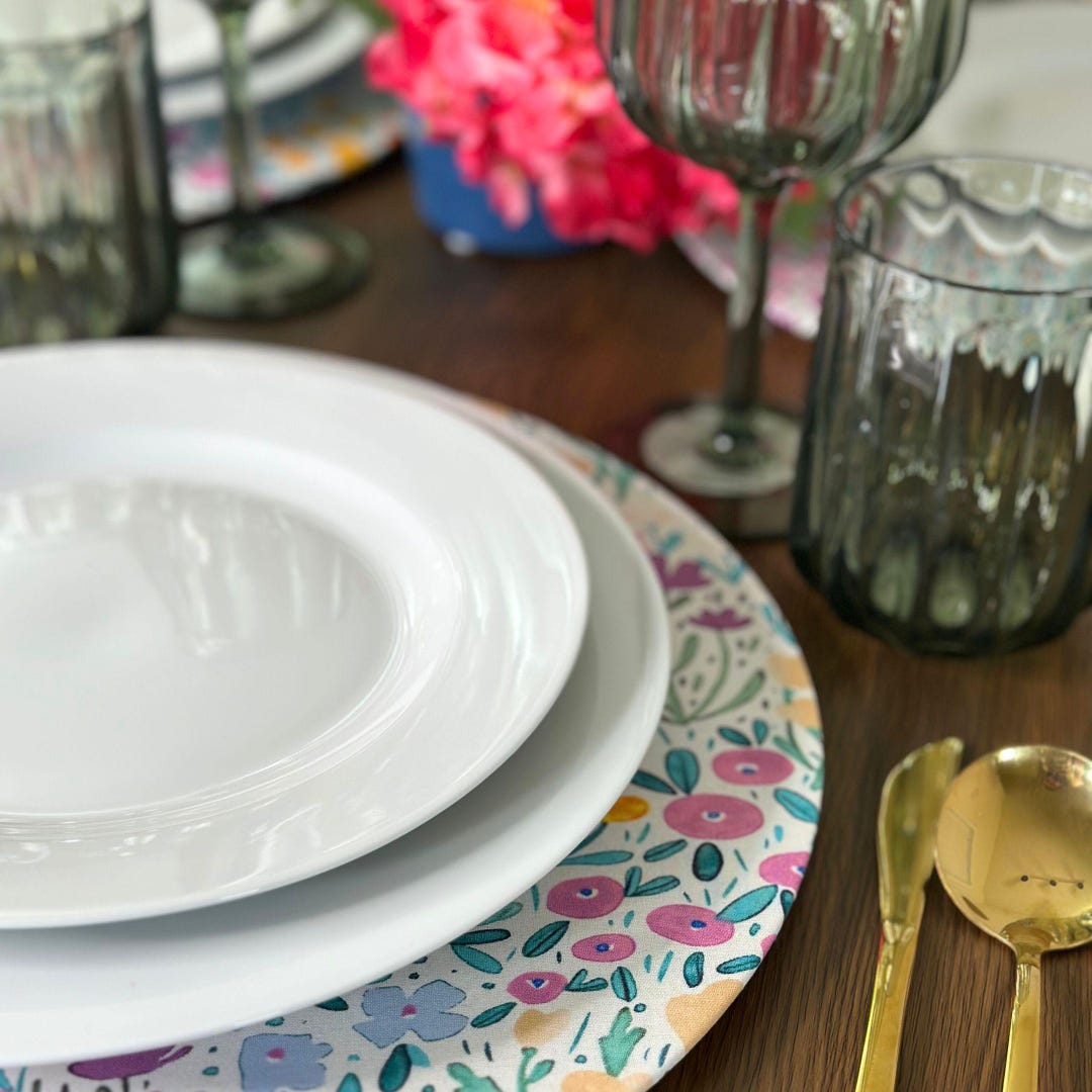 Floral Charger Plate Covers: 100% Cotton Washable Placemats (double ...