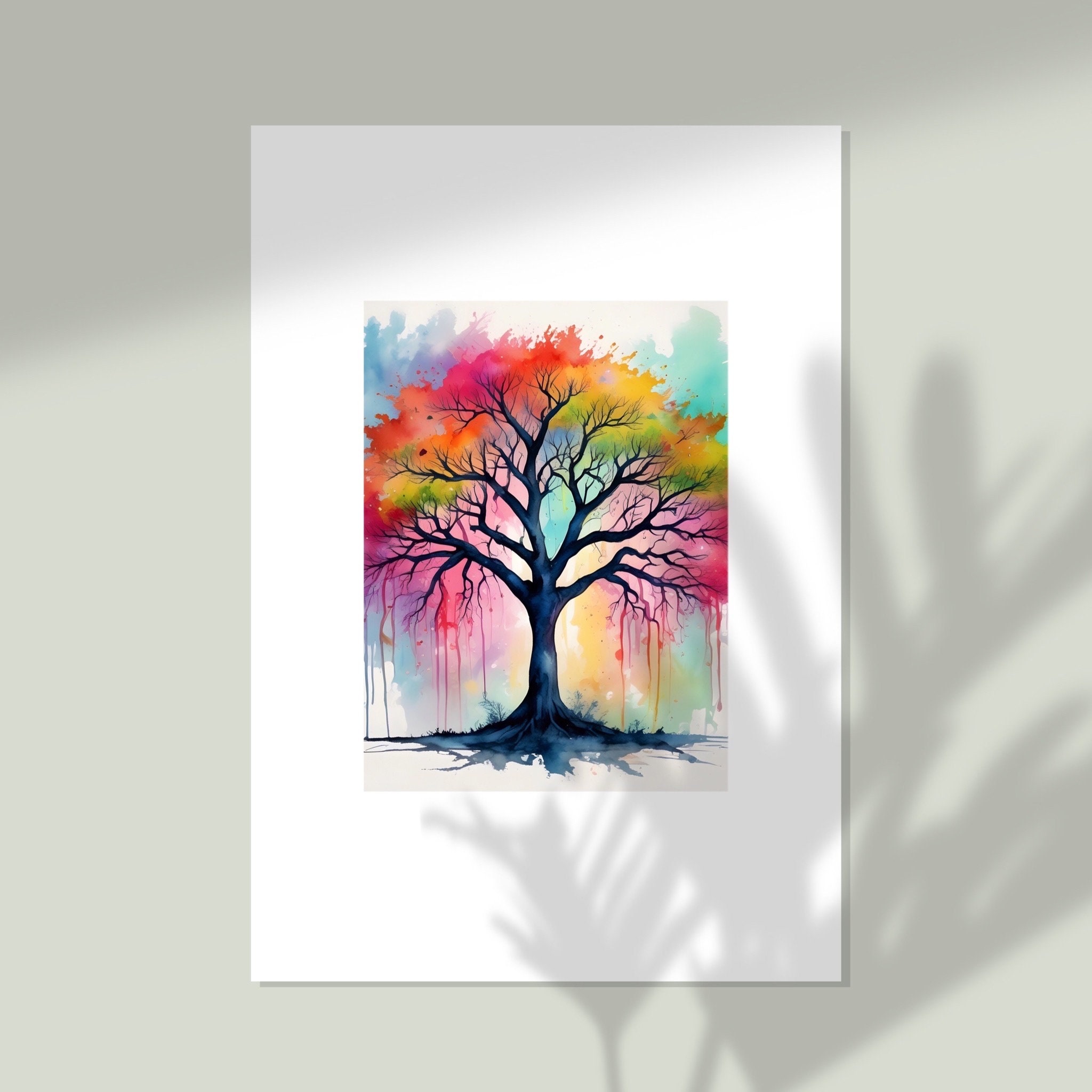 Watercolor Tree Drawing, Tree Clipart, Neon Tree, Acravel Tree, Coipart ...