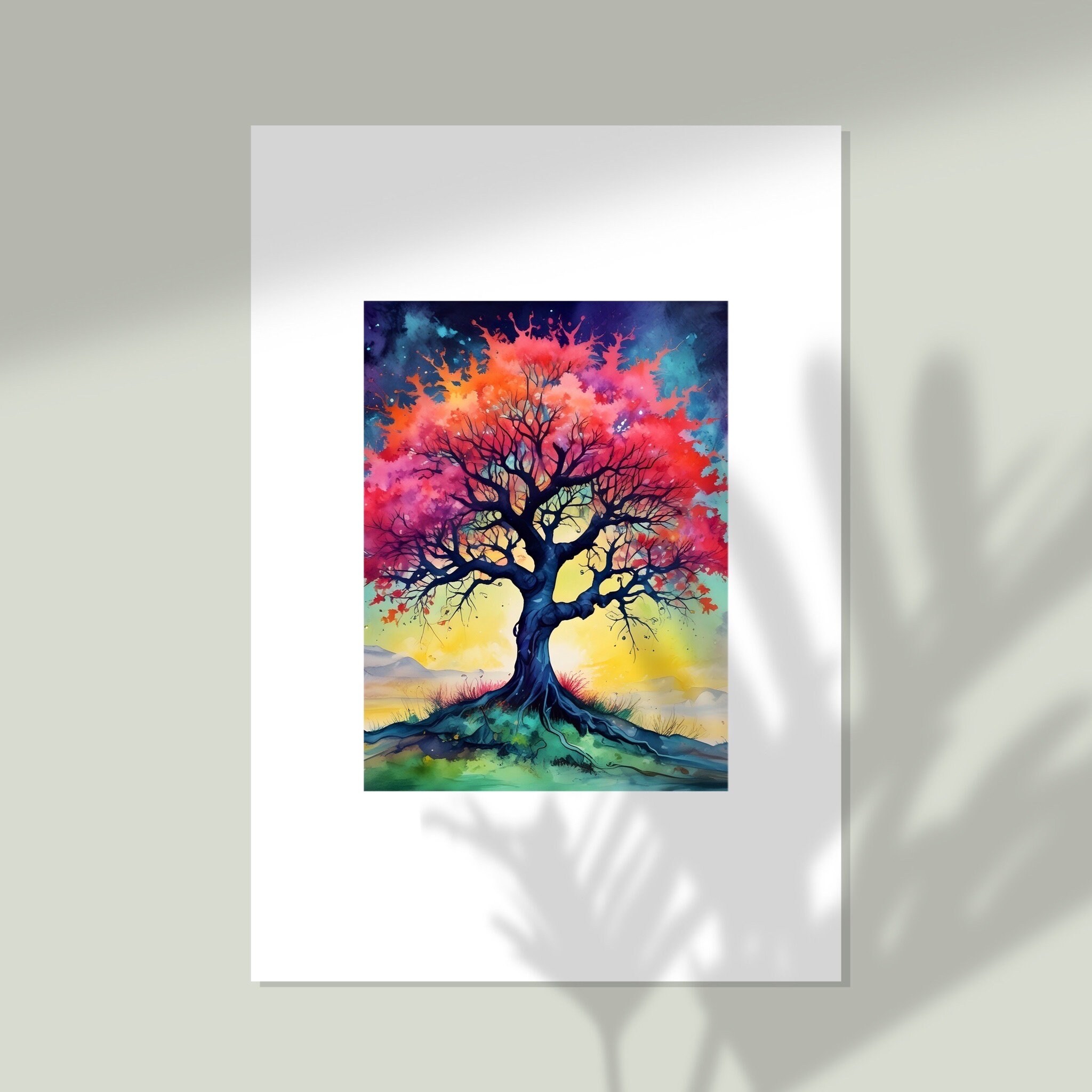 Watercolor Tree Drawing, Tree Clipart, Neon Tree, Acravel Tree, Coipart ...
