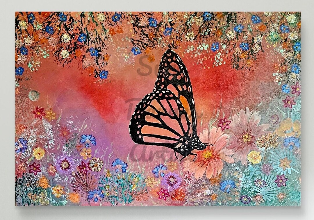 Flutterby. Print of Contemporary Butterfly Art, Flowers, Nature ...