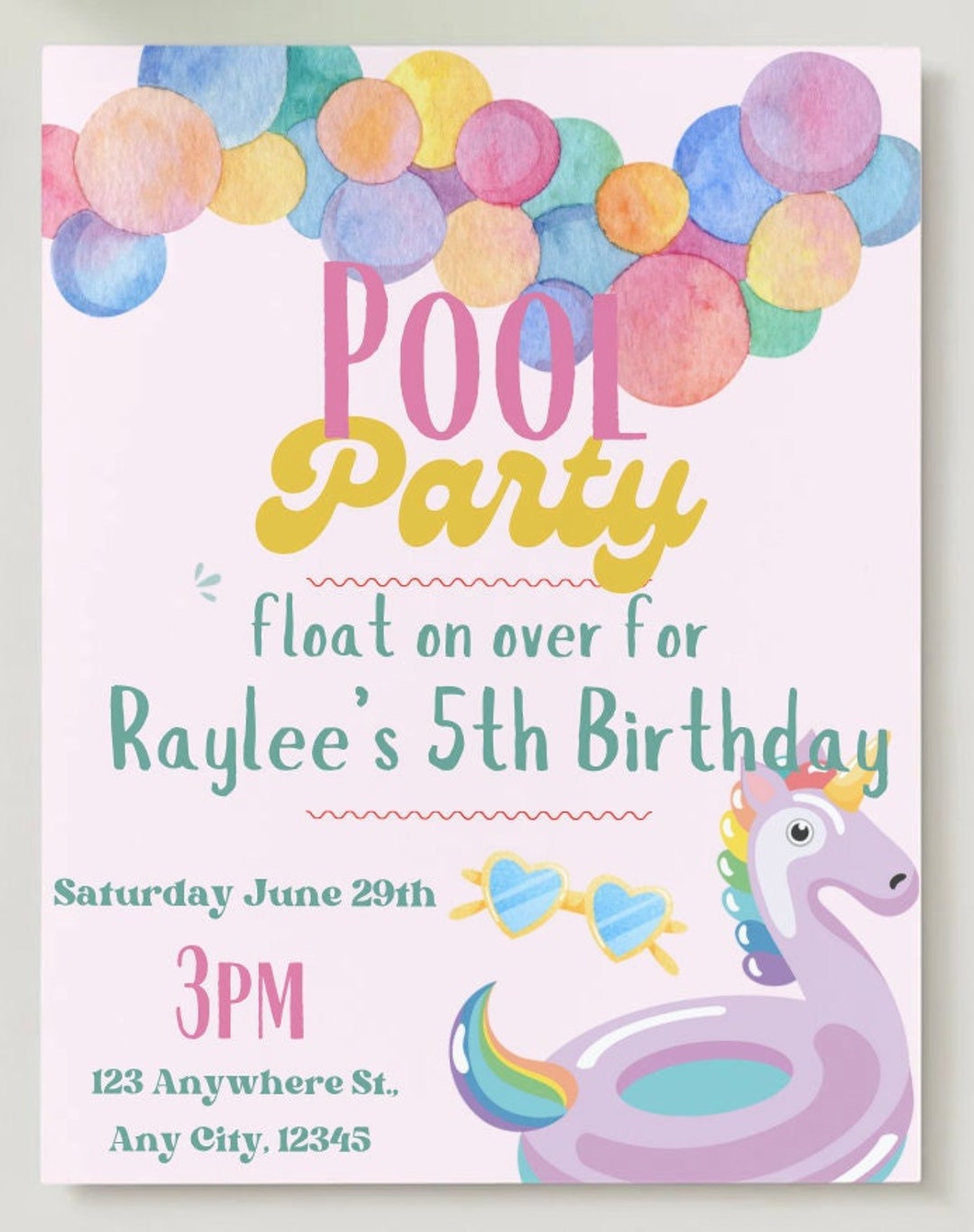 Girl Birthday Pool Party Invitation, Summer Birthday, Pool Float ...