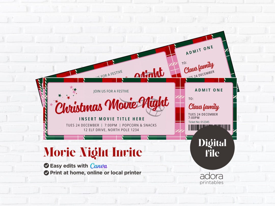 Easy Edit Christmas Movie Night Template | Instant Download | Family ...
