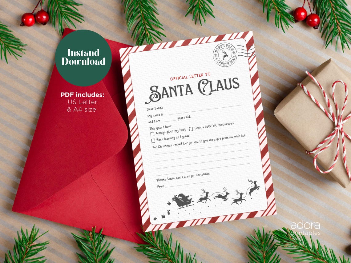 PRINTABLE Letter to Santa | Digital, Easy to Print | Instant Download ...