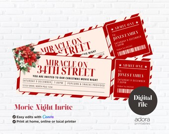 INSTANT DOWNLOAD | Movie Ticket | Christmas Movie Night Template to ...