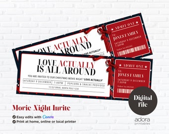 INSTANT DOWNLOAD | Movie Ticket | Christmas Movie Night Template to ...